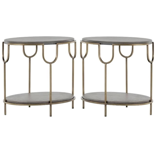 Home Square Arya 24" Metal End Table with Brass Frame in Gray - Set of ...