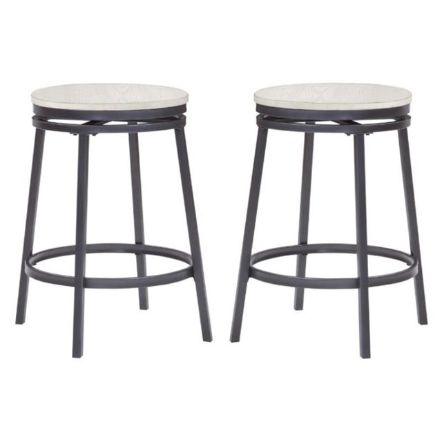 Home Square Backless Metal Swivel Counter Stool in Gray - Set of 2 ...