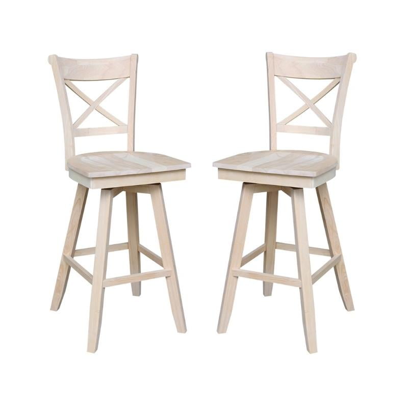 Home Square Bar Height Stool with Swivel Seat in Unfinished - Set of 2 ...