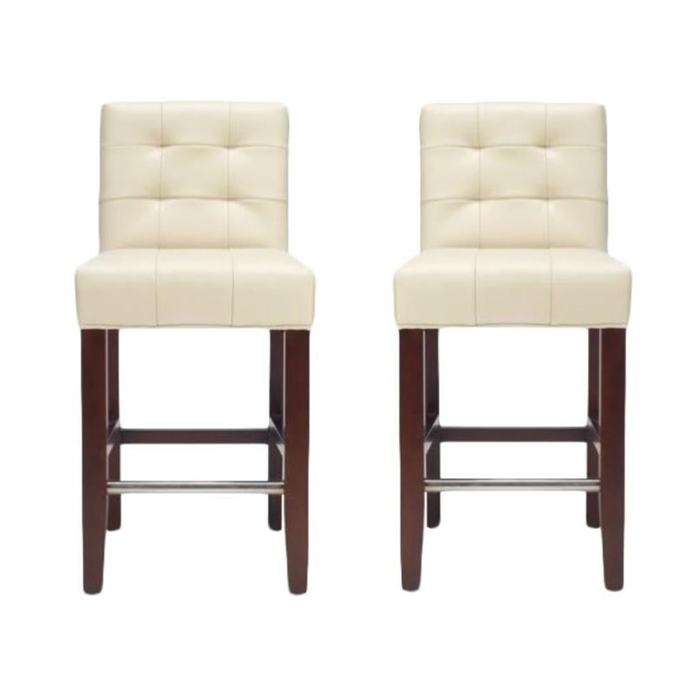 Home Square Bicast Leather 24" Counter Stool in Beige - Set of 2 ...