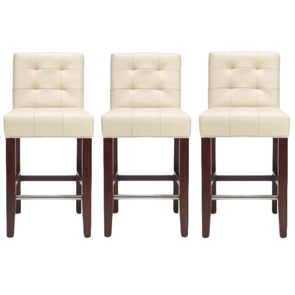 Home Square Bicast Leather 24" Counter Stool in Beige - Set of 3 ...