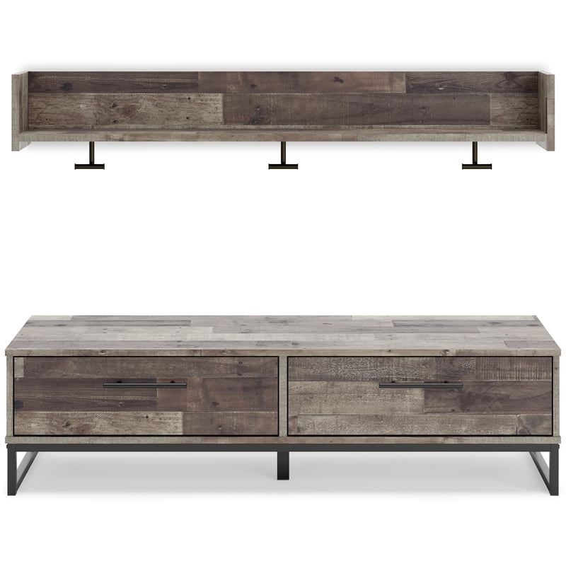 Home Square Block Storage Bench & Wall Mounted Coat Rack with Shelf ...