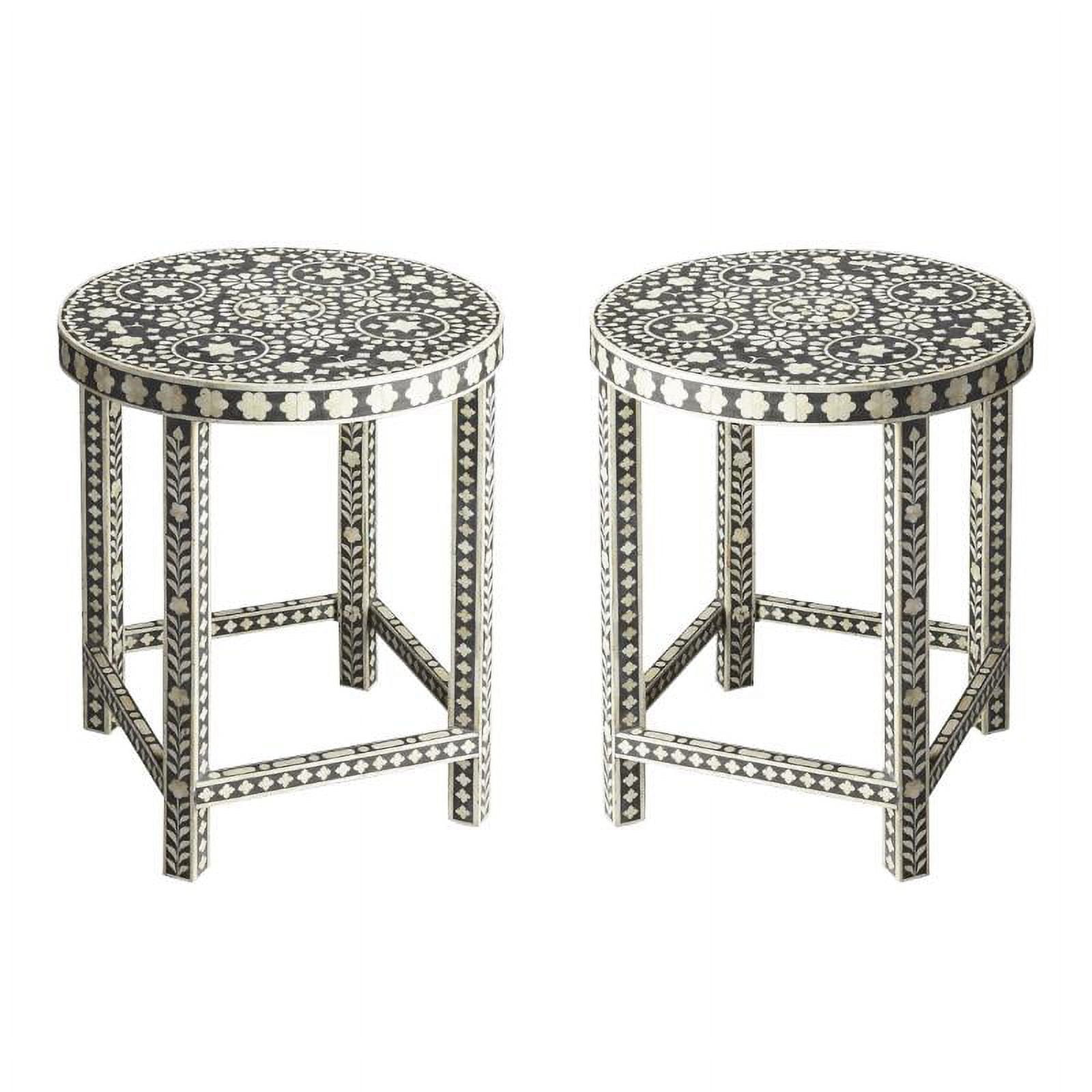 Home Square Bone Inlay Round End Table in Black Bone Inlay - Set of 2 ...