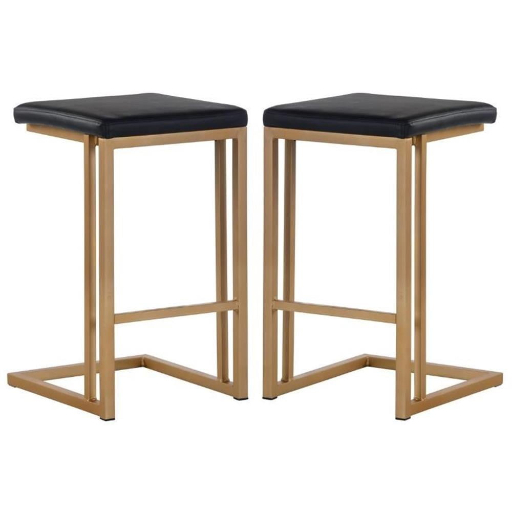 Home Square Boone 26" Modern Steel Counter Stool in Black/Gold - Set of ...