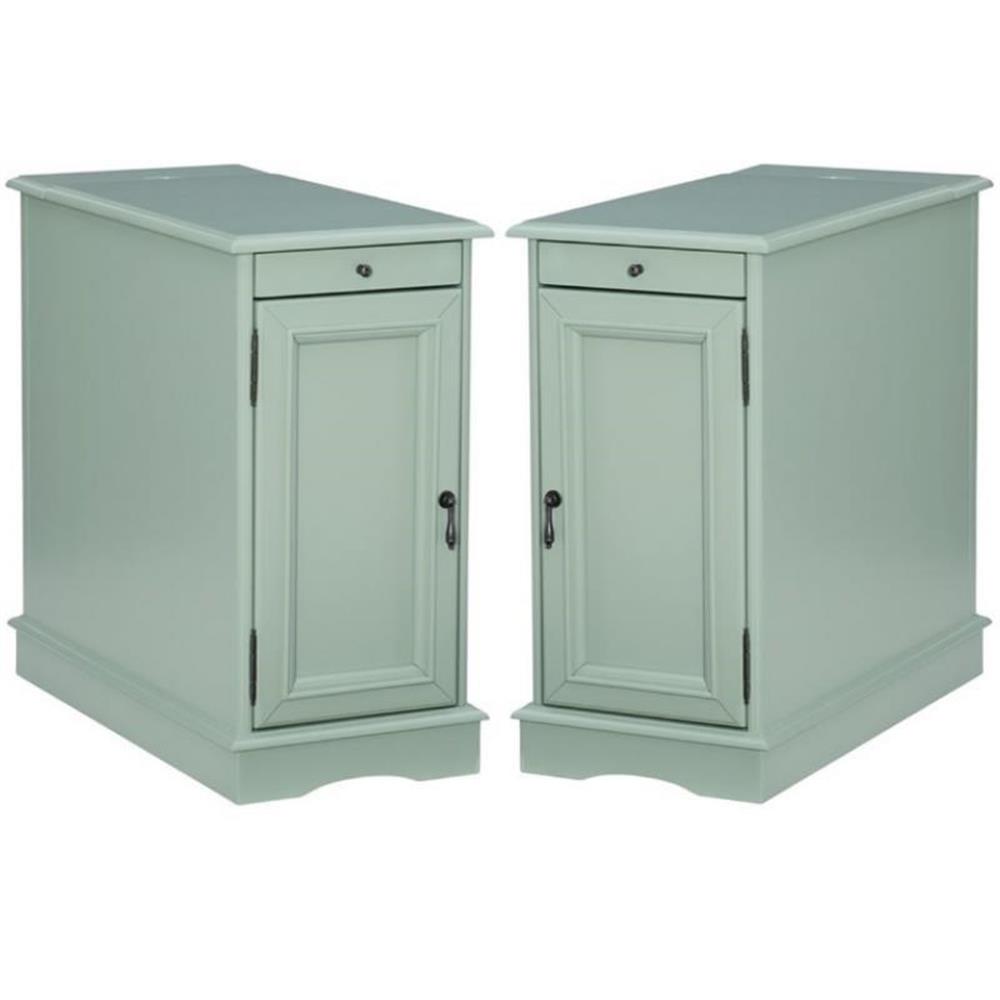 Home Square Butler Wood Accent Table with USB in Aqua Blue - Set of 2 ...