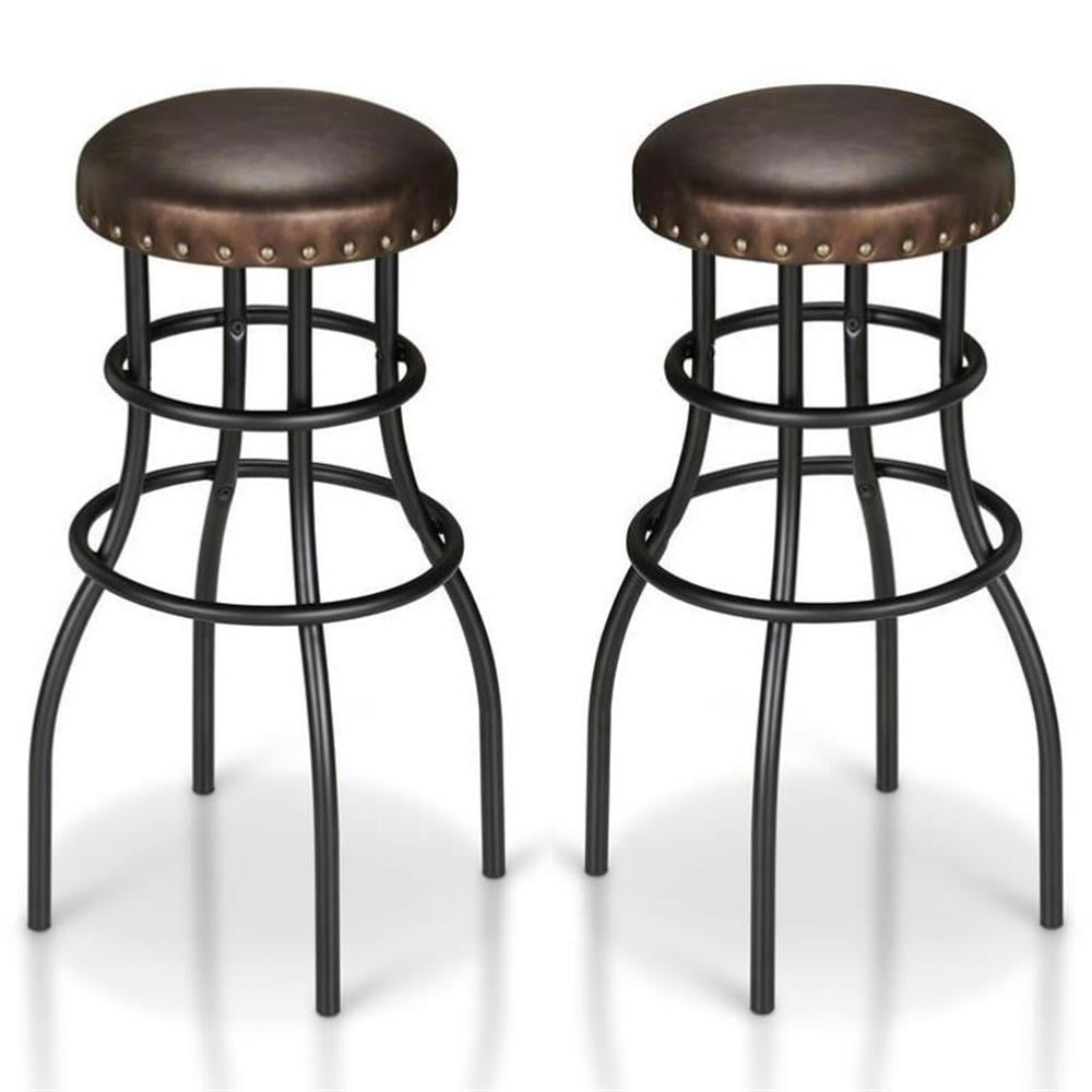 Home Square Casta Rustic Faux Leather Nailhead Bar Stool in Bronze ...