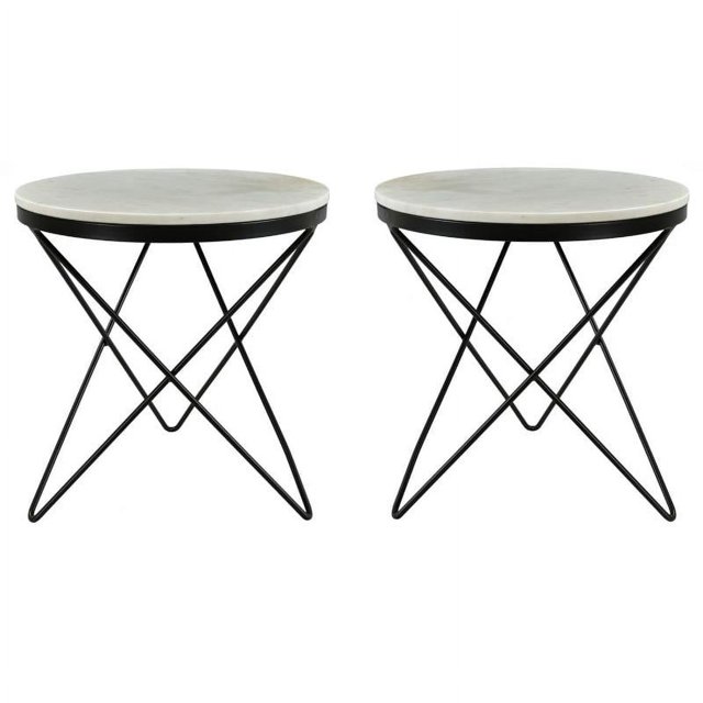 Home Square Classic Stone Side Table in Black Finish - Set of 2 ...