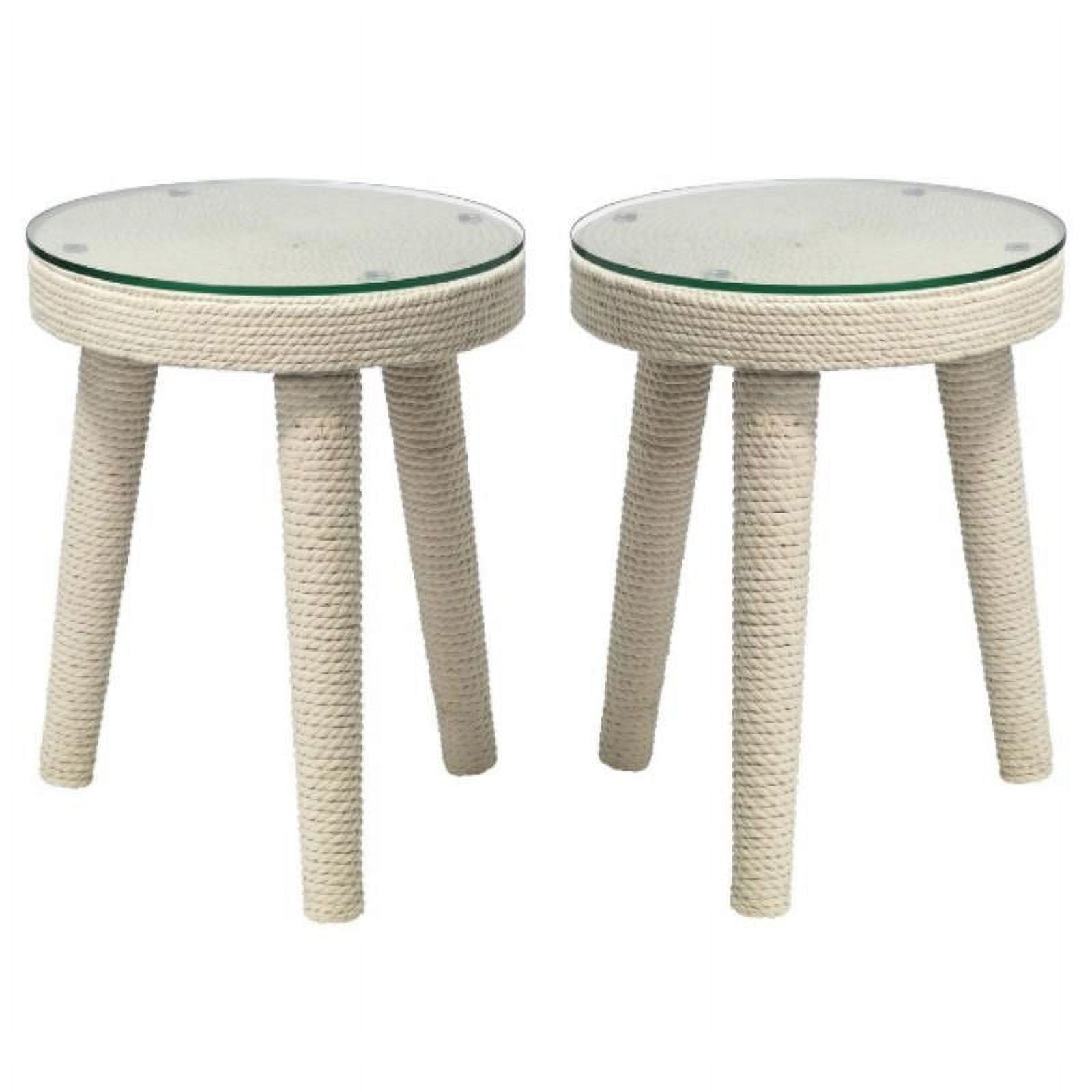 Home Square Coastal Tempered Glass & Cotton Rope Side Table in White ...