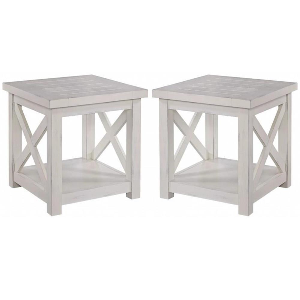 Home Square Coastal Wood End Table in Off White Finish - Set of 2 ...