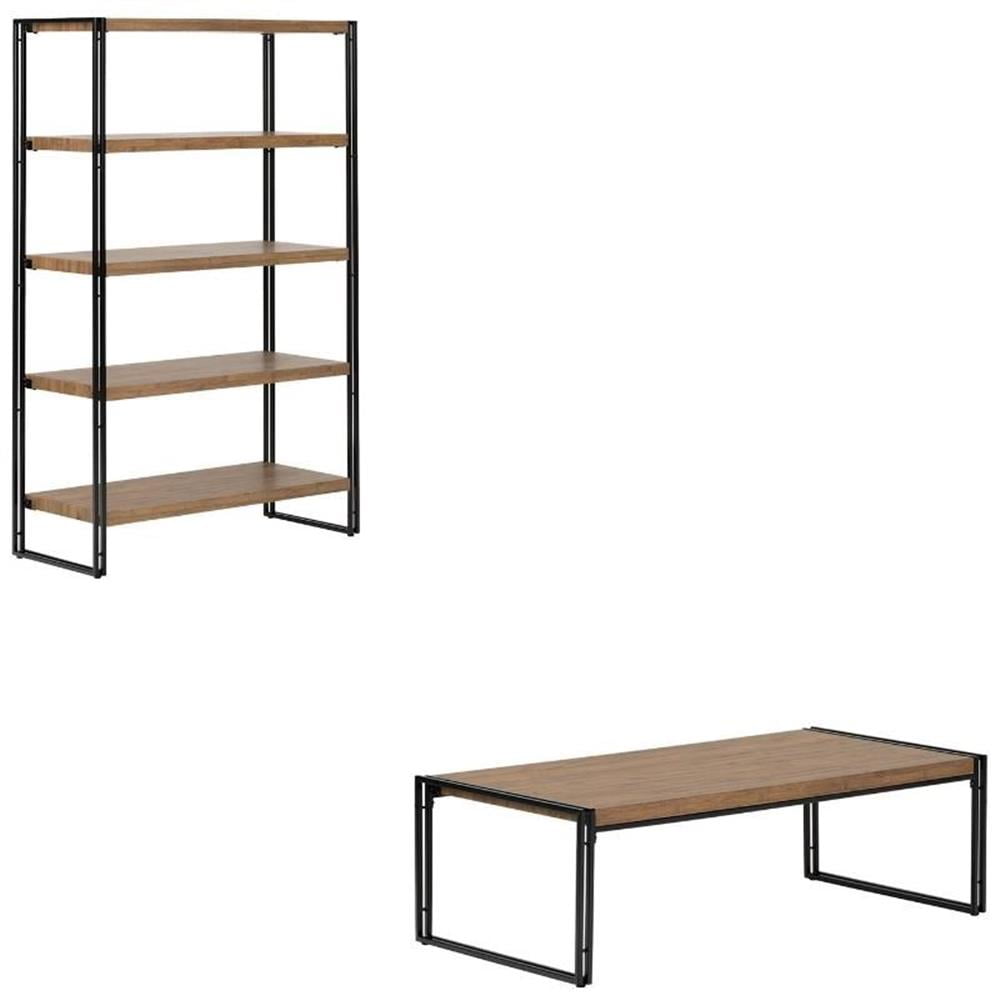 Home Square Coffee Table and Bookcase 2 Piece Set in Rustic Bamboo ...