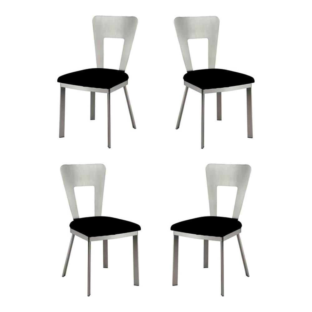 Home Square Contemporary Metal Dining Chairs in Silver/Black (Set of 4 ...
