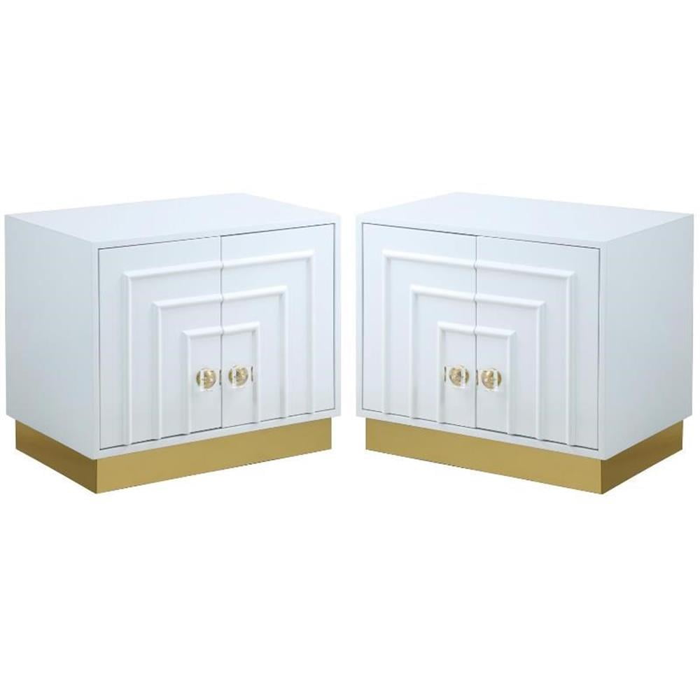 Home Square Cosmopolitan Side Table in White Lacquer and Gold - Set of ...