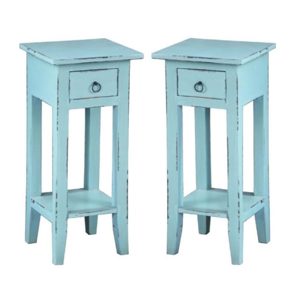 Home Square Cottage Narrow Wood Side Table in Beach Blue - Set of 2 ...