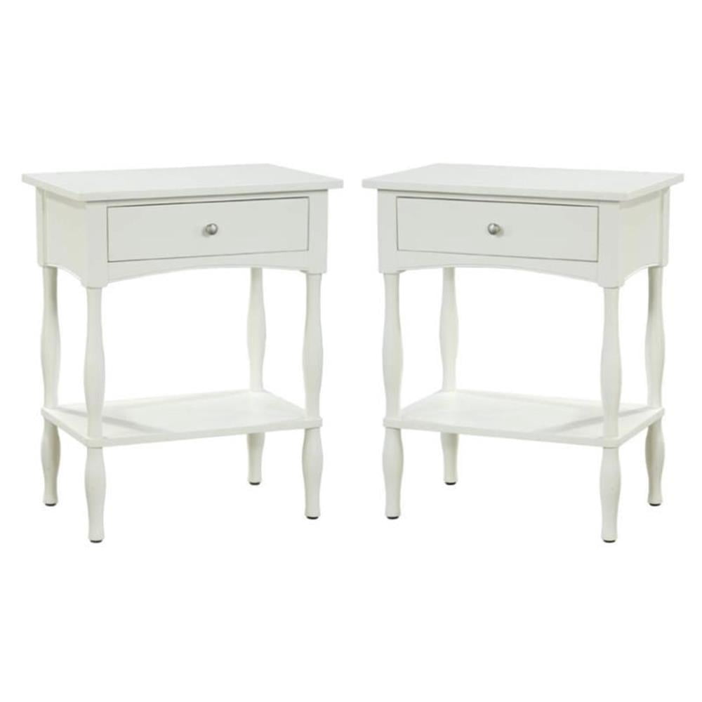 Home Square Cottage Wood 24 inch End Table in Ivory - Set of 2 ...