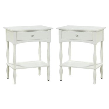 Home Square Coastal Wood End Table in Off White Finish - Set of 2 ...