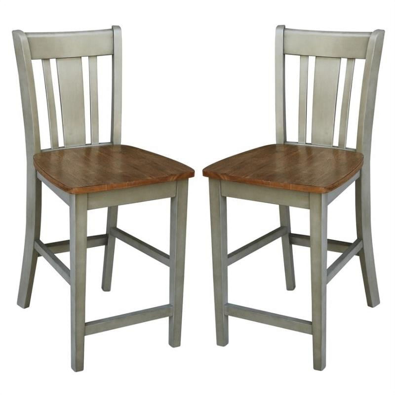 Home Square Counter Height Stool in Distressed Hickory/Stone - Set of 2 ...