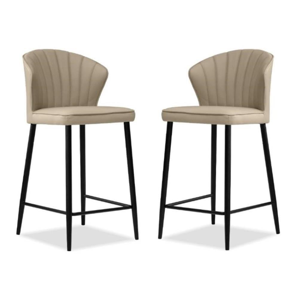 Home Square Counter Stool Wheat Leather in Black Legs - Set of 2 ...