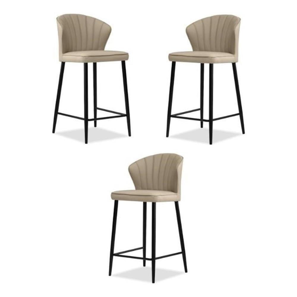 Home Square Counter Stool Wheat Leather in Black Legs - Set of 3 ...