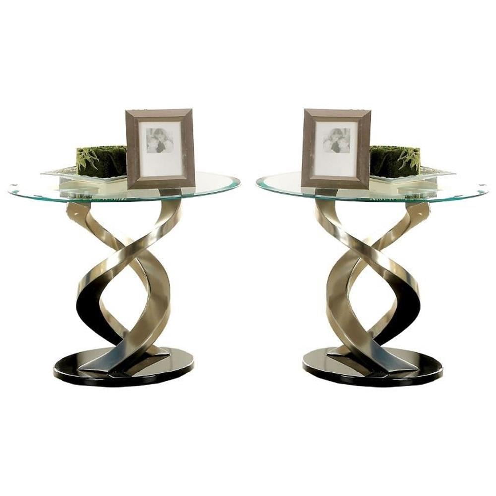 Home Square Crook Stainless Steel End Table in Satin Plated and Black ...