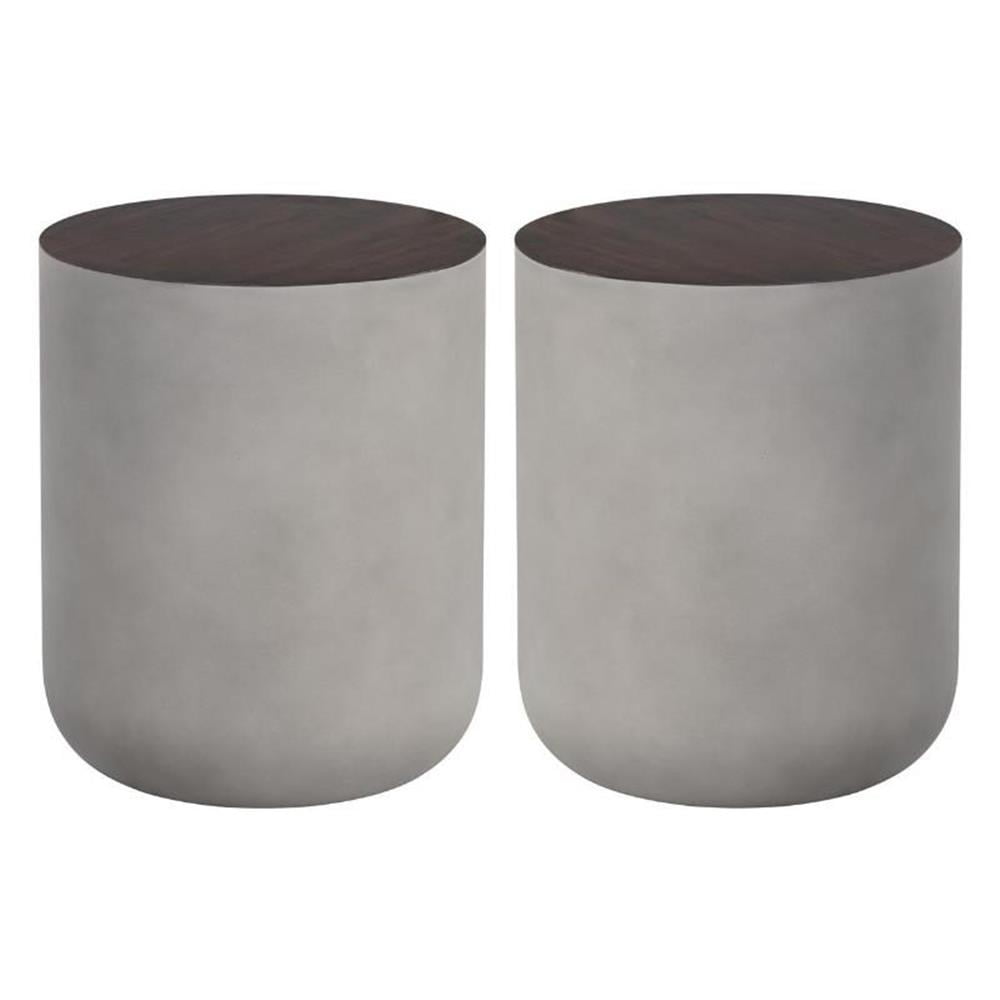 Home Square Diaz 16" Concrete End Table in Gray/Wood Grain Brown - Set ...