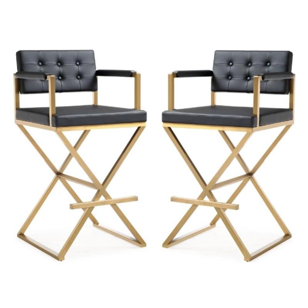 Home Square Director 30" Contemporary Steel Bar Stool in Black & Gold ...
