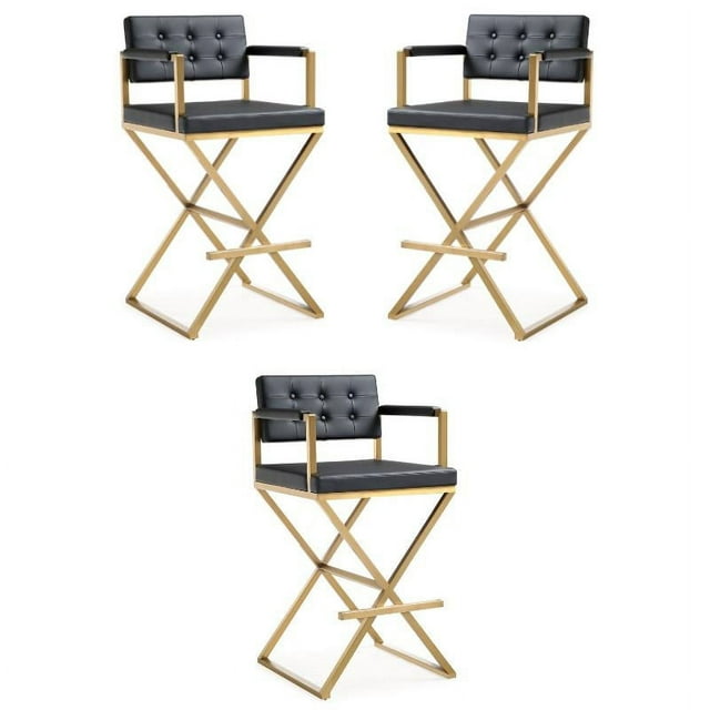 Home Square Director 30" Steel Fabric Bar Stool in Black & Gold - Set ...