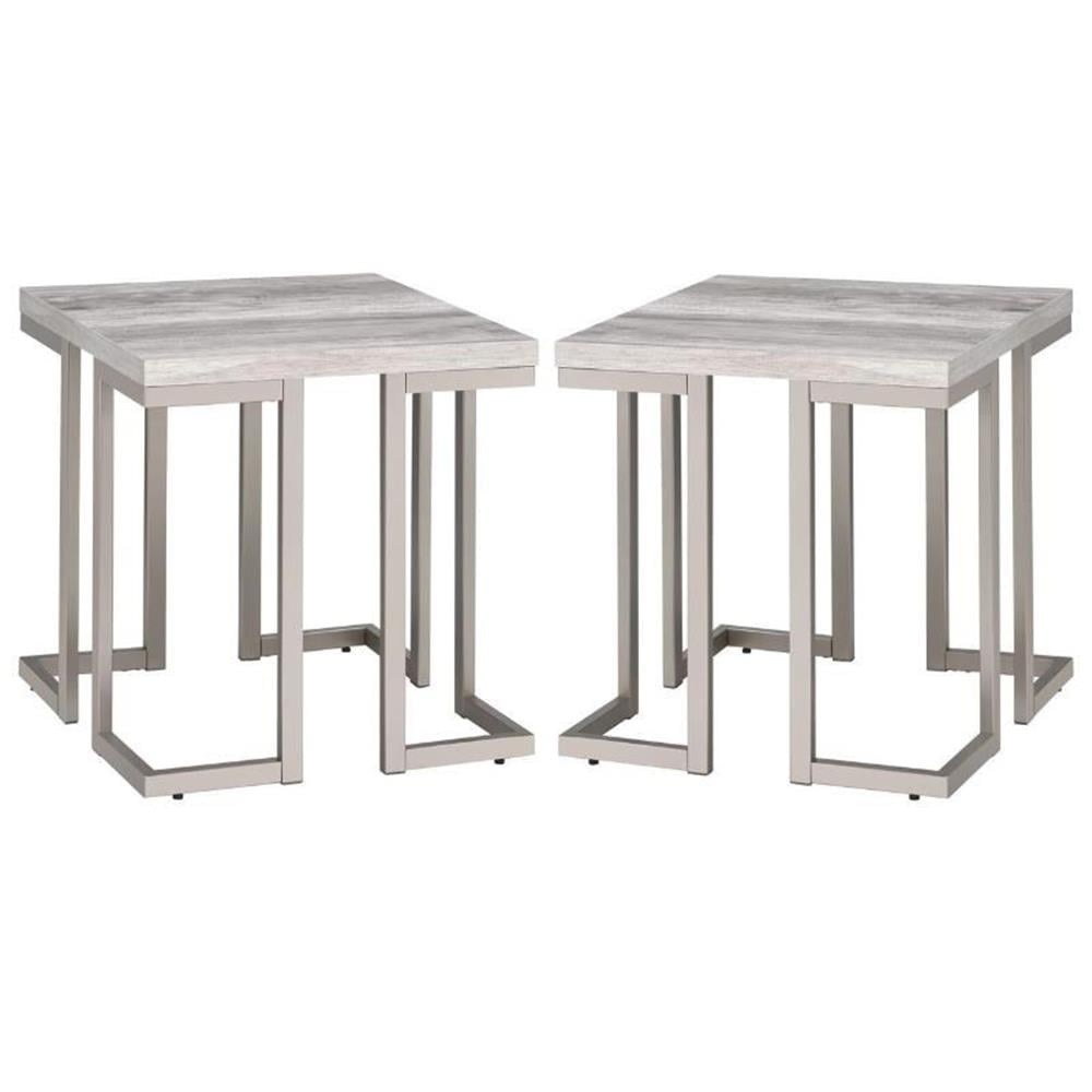 Home Square Driftwood Top Metal Pewter End Table in Gray - Set of 2 ...