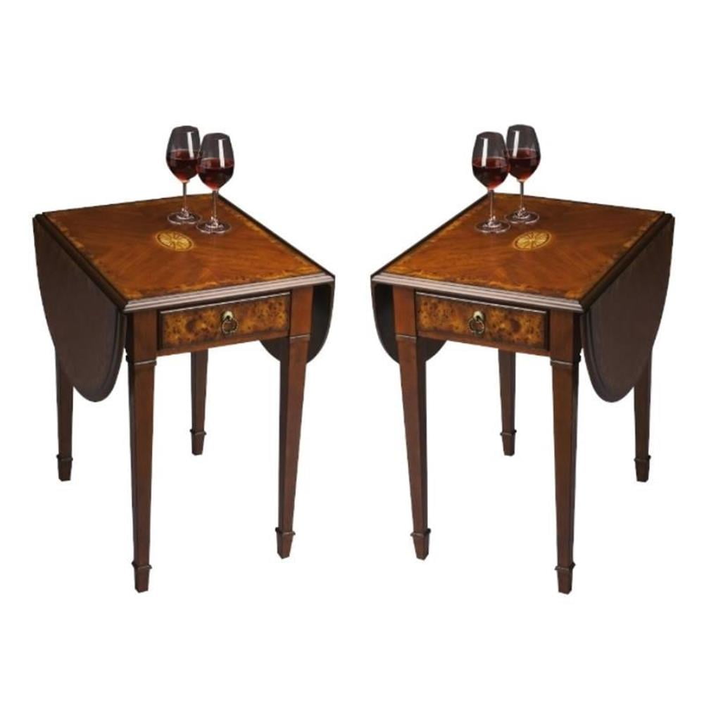Home Square Drop Leaf Table in Olive Ash Burl Finish - Set of 2 ...
