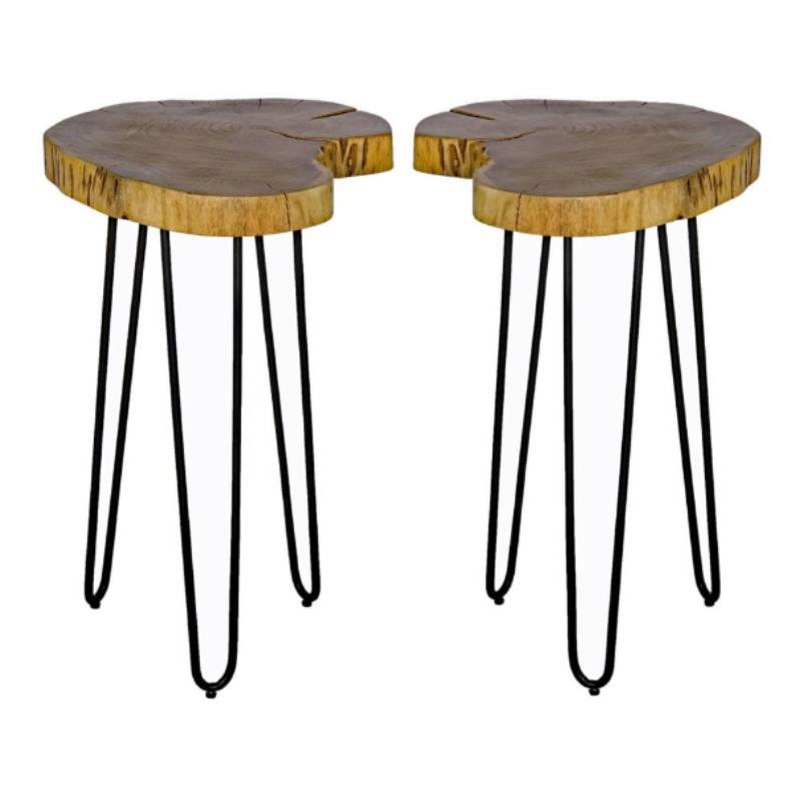 Home Square Edge Wood with Metal 20 Round End Table in Natural - Set of ...