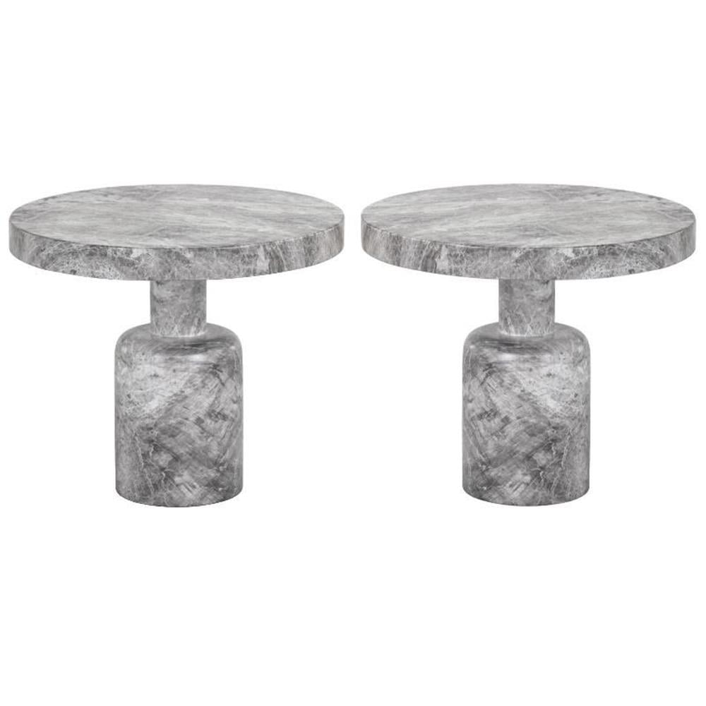 Home Square Elmira 23.75" Round Modern Concrete End Table in Gray - Set ...