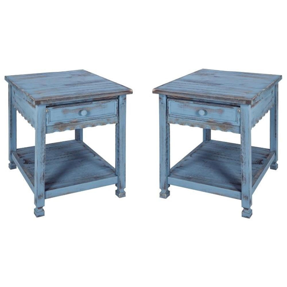 Home Square End Table in Rustic Blue Antique Finish - Set of 2 ...