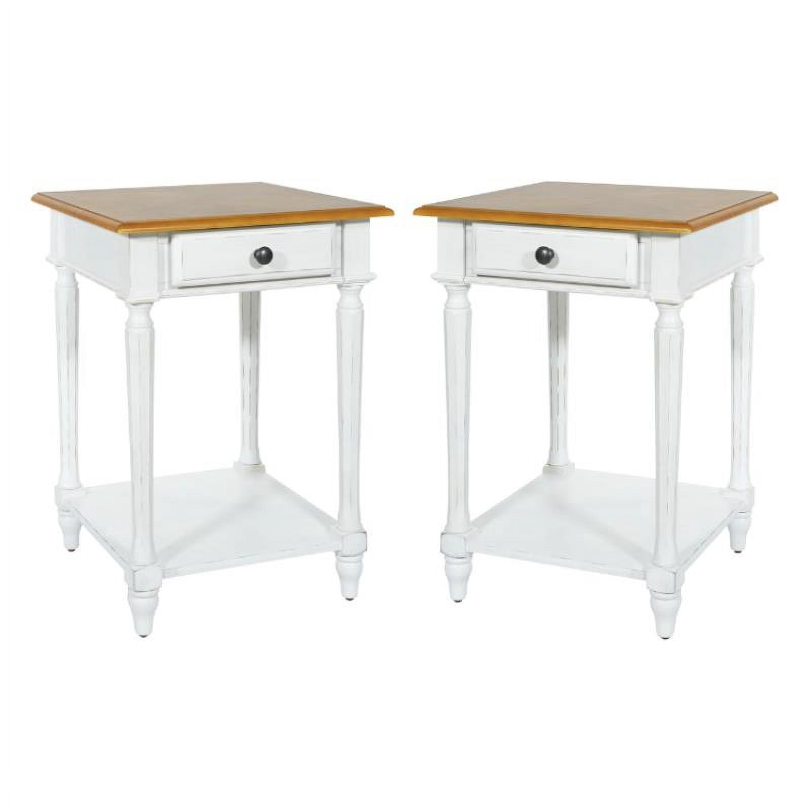 Home Square End Table in White Distressed Faces and Natural - Set of 2 ...