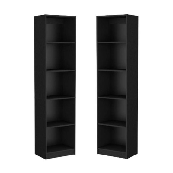 Home Square Engineered Wood Slim Bookcase in Black Finish - Set of 2 ...