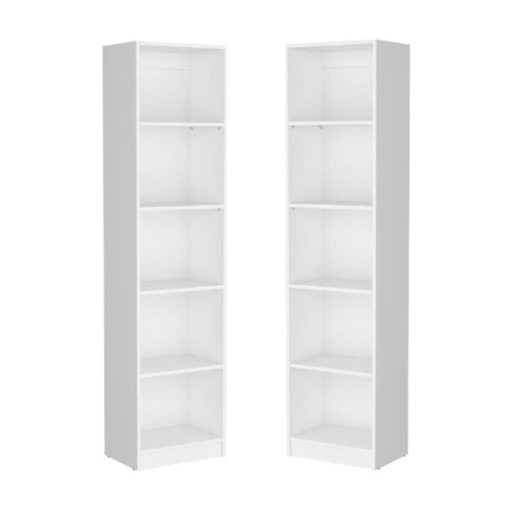 Home Square Engineered Wood Slim Bookcase in White - Set of 2 - Walmart.com