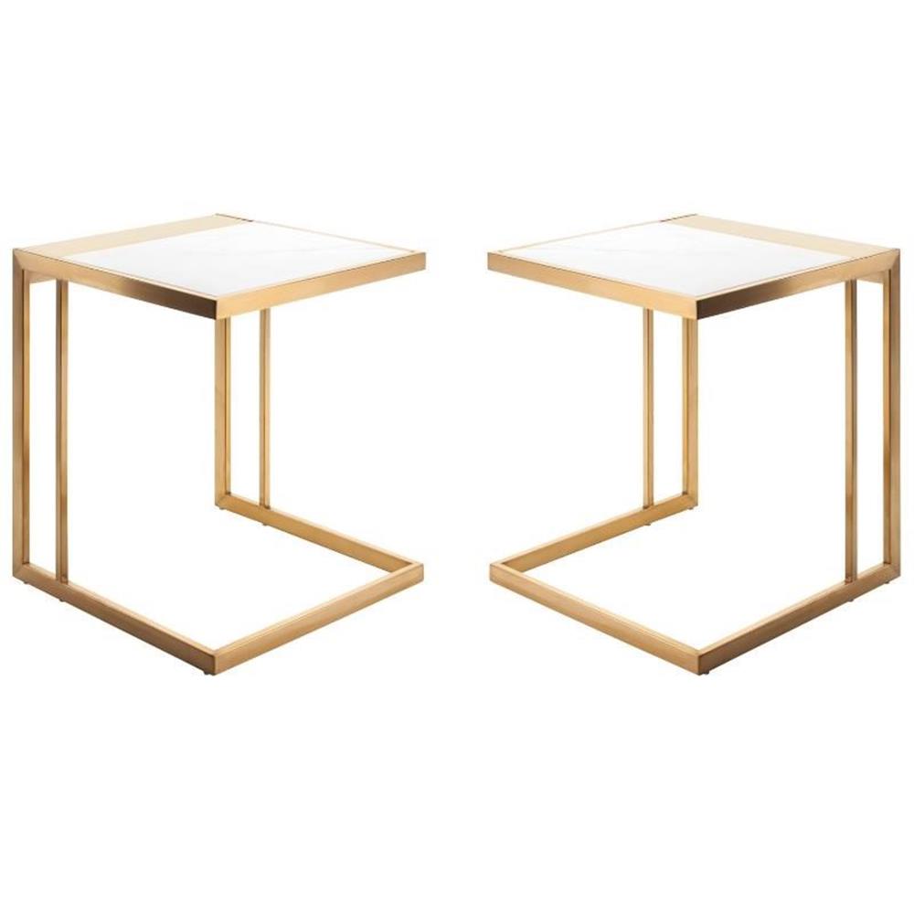 Home Square Ethan Square Marble Top End Table in Gold and White - Set ...
