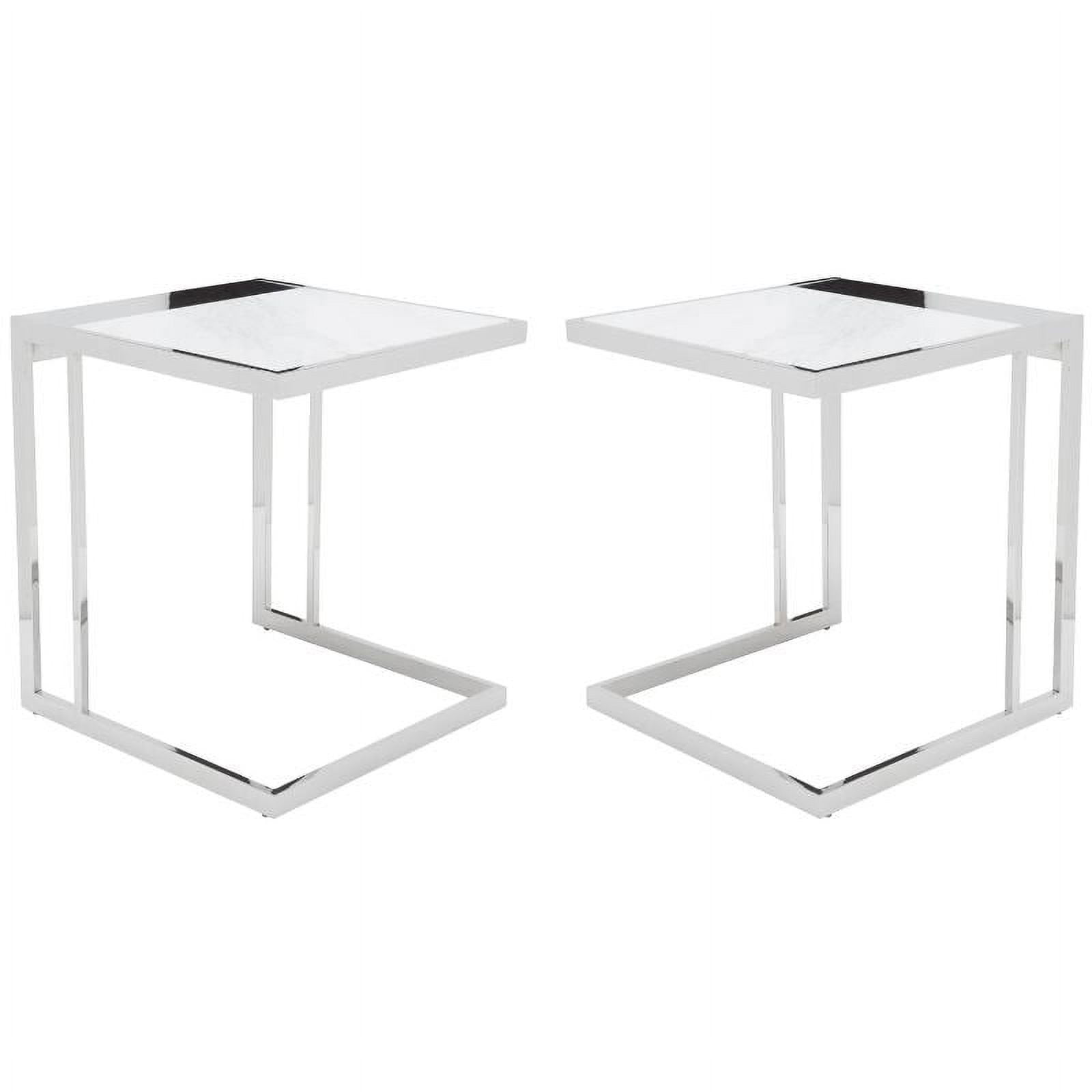 Home Square Ethan Square Marble Top End Table in Silver and White - Set ...