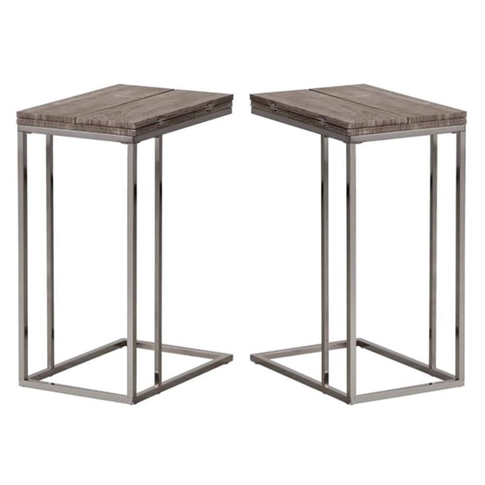 Home Square Expandable End Table in Weathered Gray and Black Nickel ...