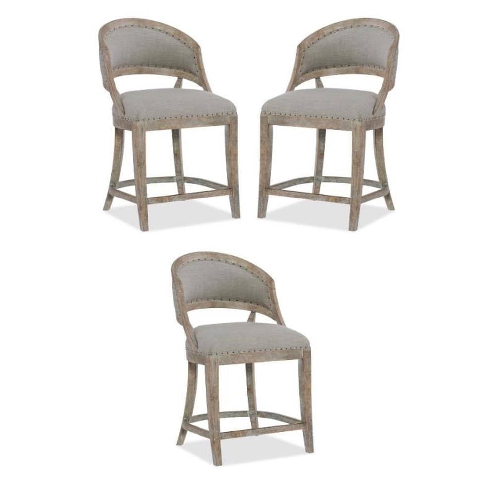 Home Square Fabric Barrel Back Counter Stool in Soft Gray - Set of 3 ...