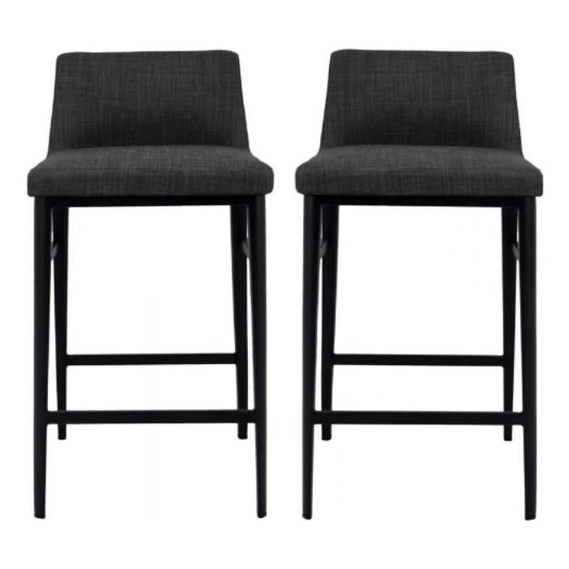 Home Square Fabric Counter Stool in Charcoal Finish - Set of 2 ...