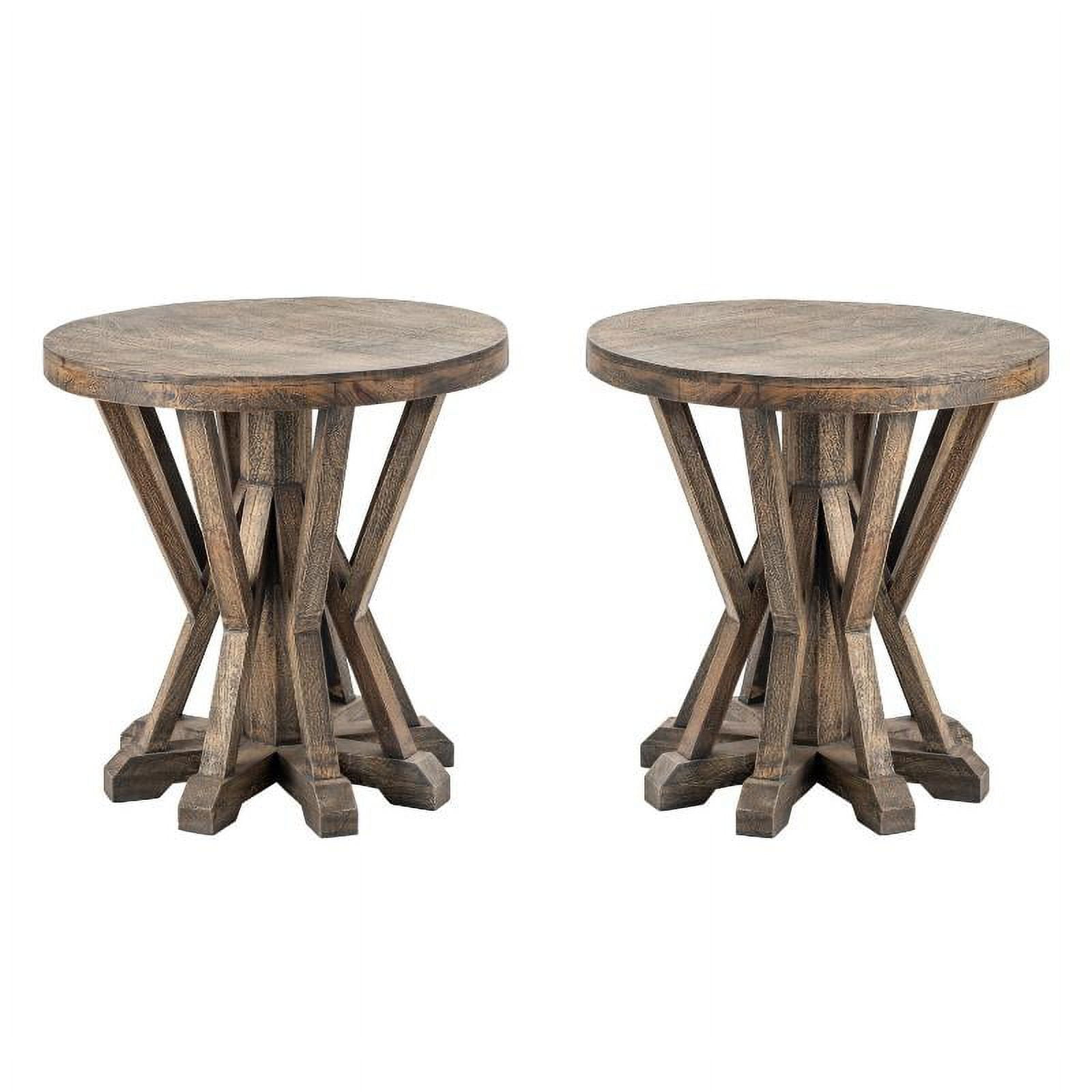 Home Square Farmhouse Style Round Wood Side Table in Brown - Set of 2 ...