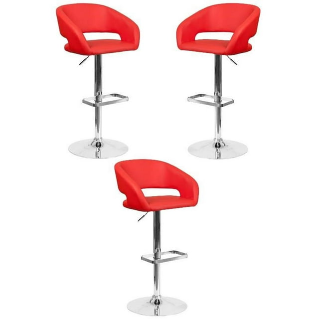 Home Square Faux Leather Adjustable Bar Stool in Red Finish - Set of 3 ...