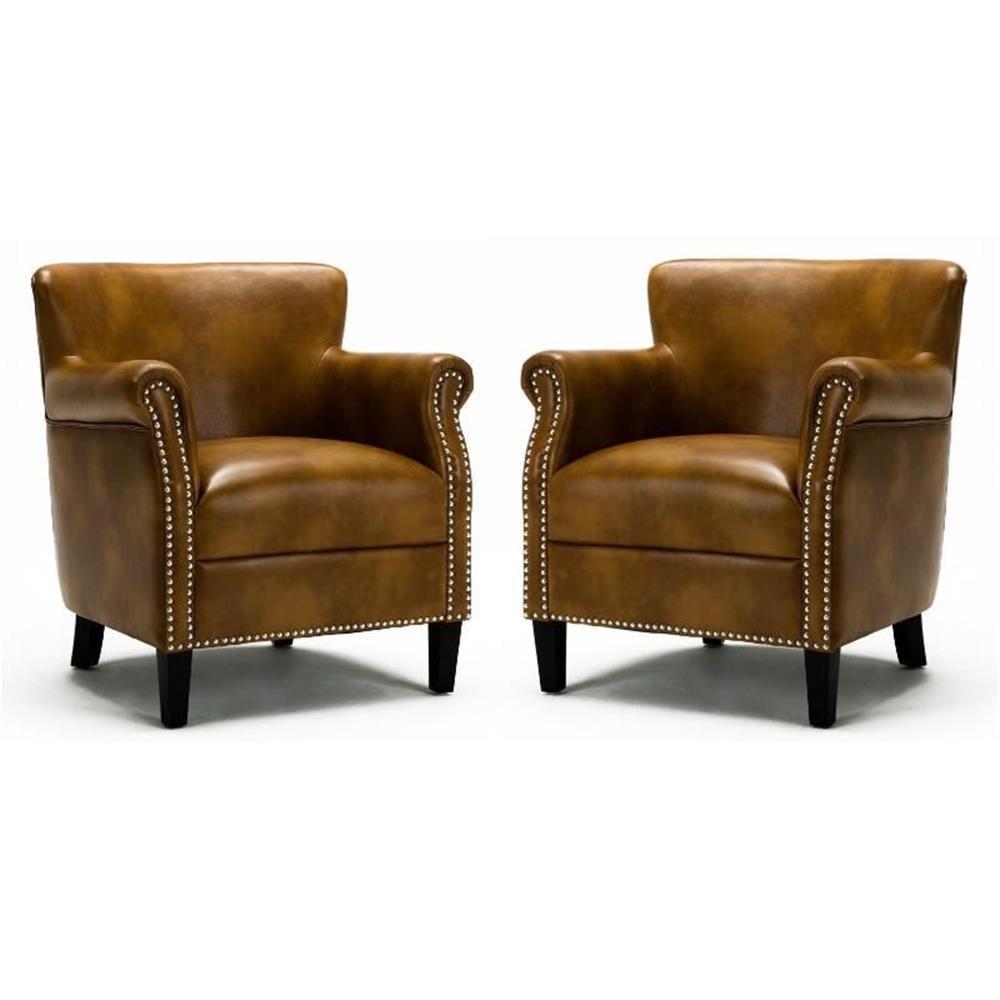 Home Square Faux Leather Club Accent Chair in Camel Brown - Set of 2 ...