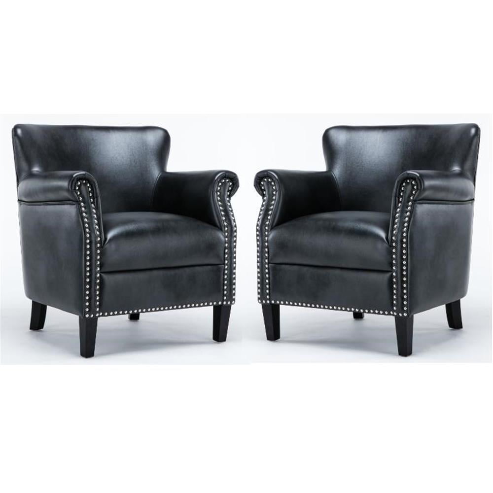 Home Square Faux Leather Club Accent Chair in Charcoal - Set of 2 ...