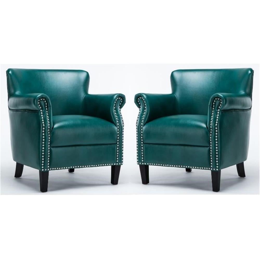 Home Square Faux Leather Club Accent Chair in Teal Green - Set of 2 ...
