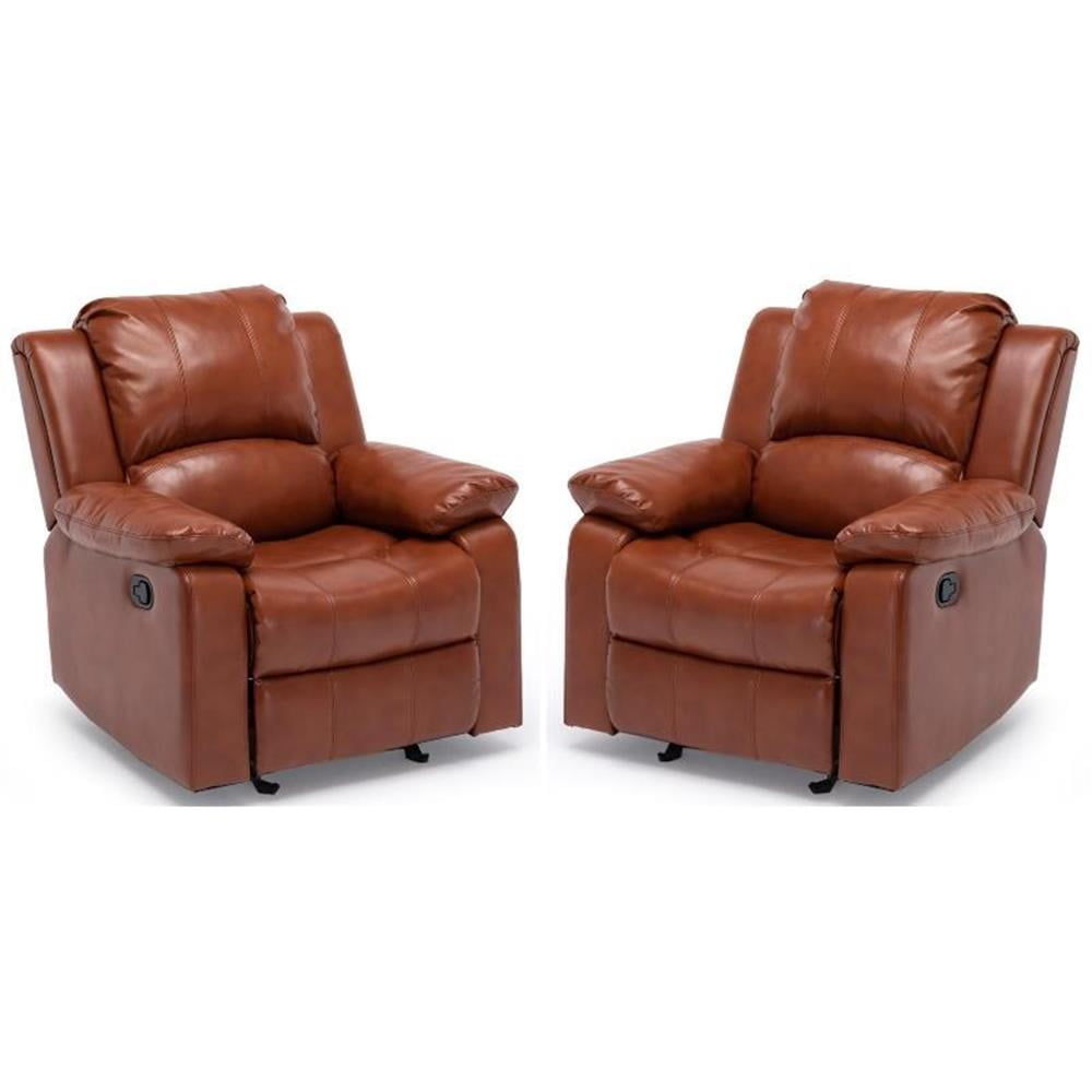 Home Square Faux Leather Glider Rocker Recliner in Caramel - Set of 2 ...