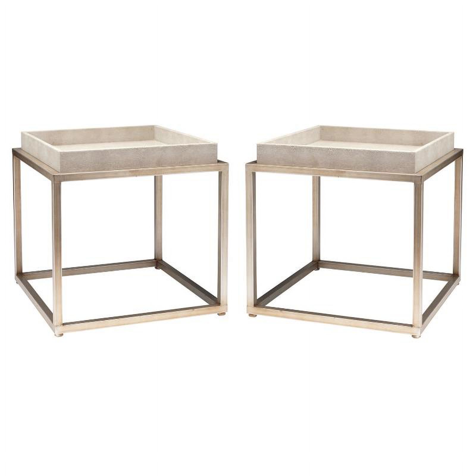 Home Square Faux Shagreen and Metal Side Table in Ivory & Brass - Set ...