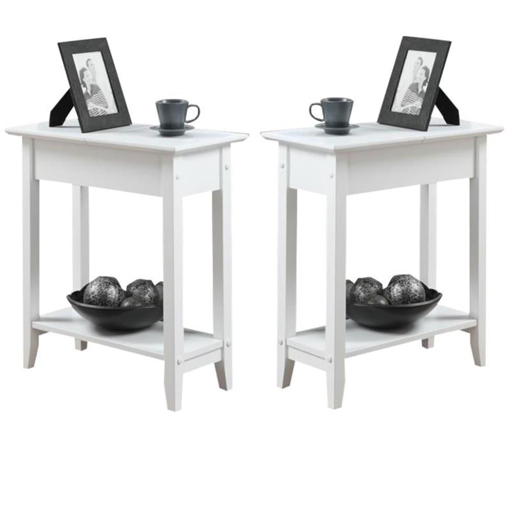Home Square Flip Top End Table in White Wood Finish - Set of 2 ...