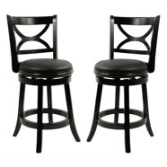 Home Square 24" Saddle Seat Rubberwood Counter Stool in Black - Set of ...