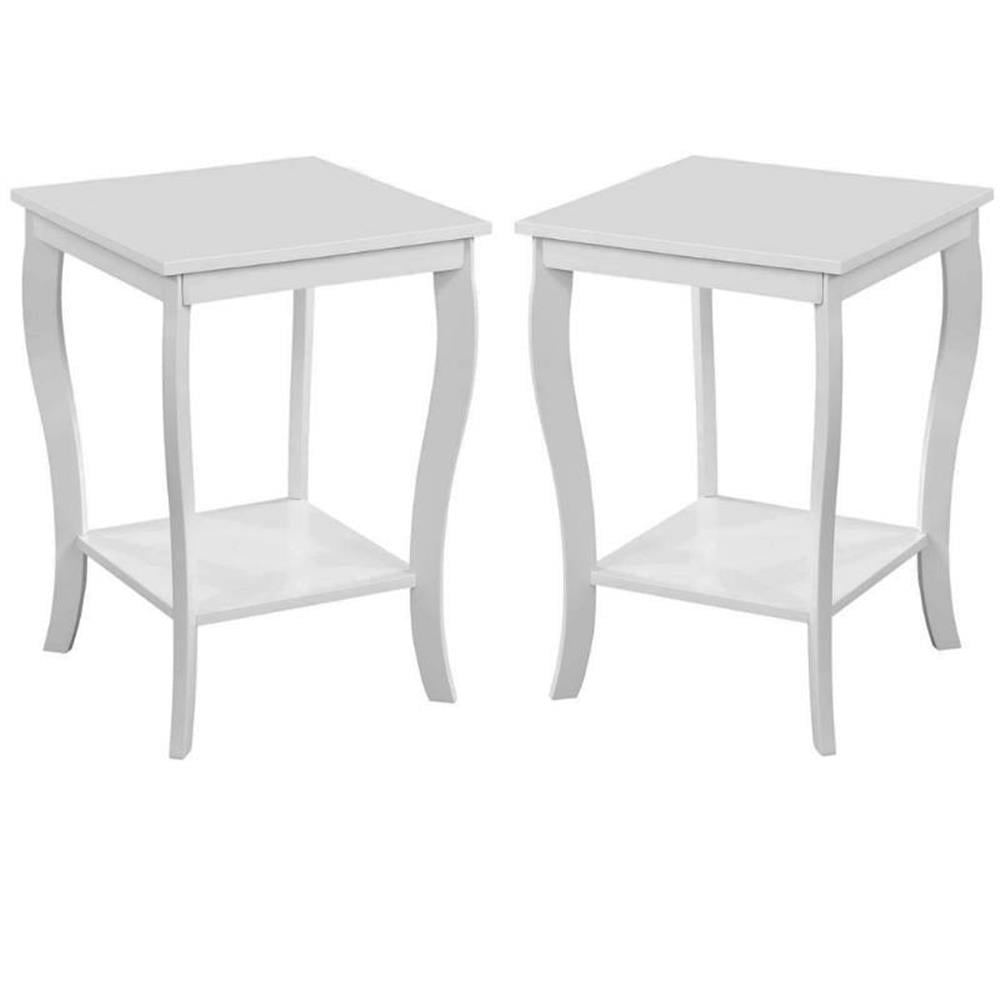Home Square Furniture Square End Table in White Wood Finish - Set of 2 ...