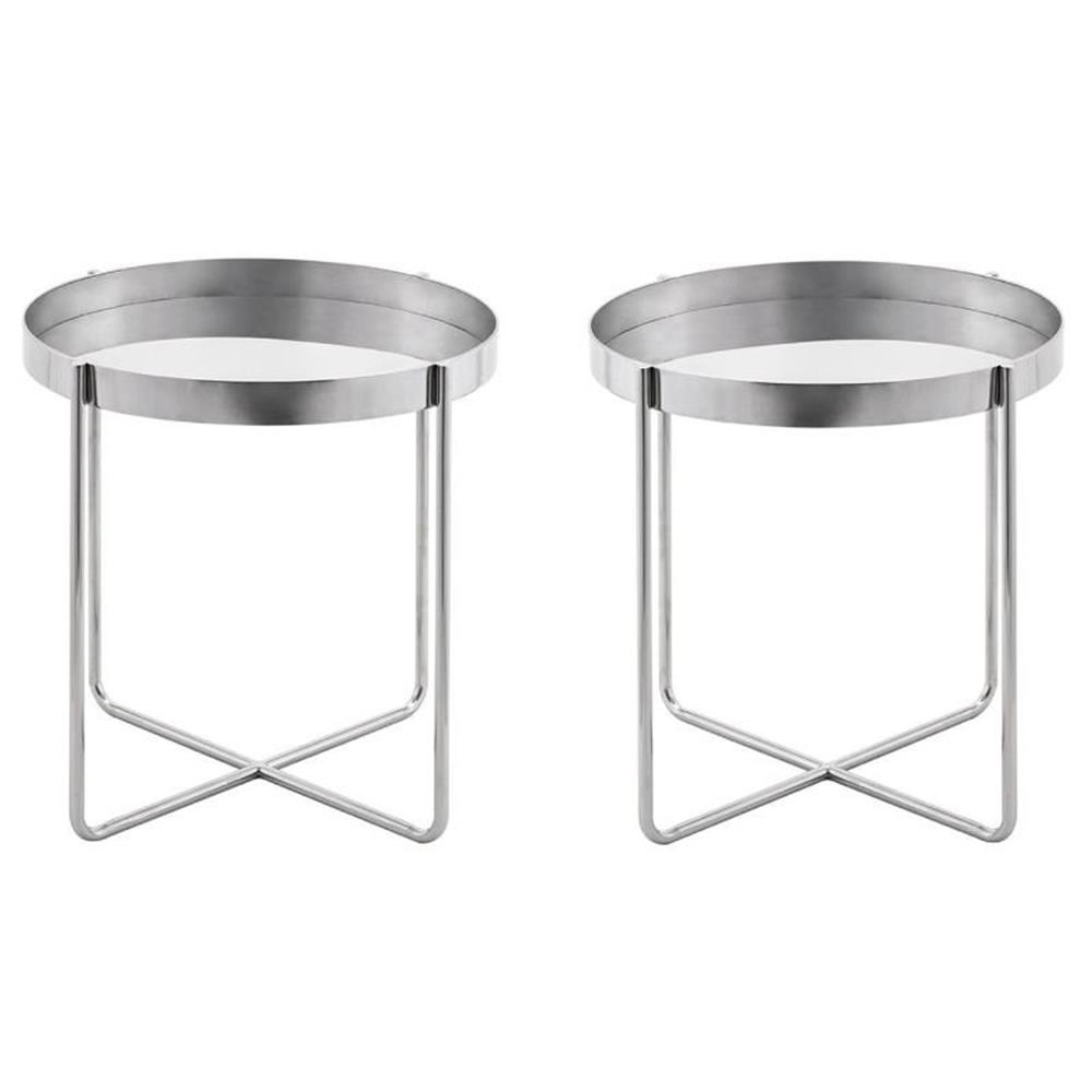 Home Square Gaultier Round Metal End Table in Silver - Set of 2 ...